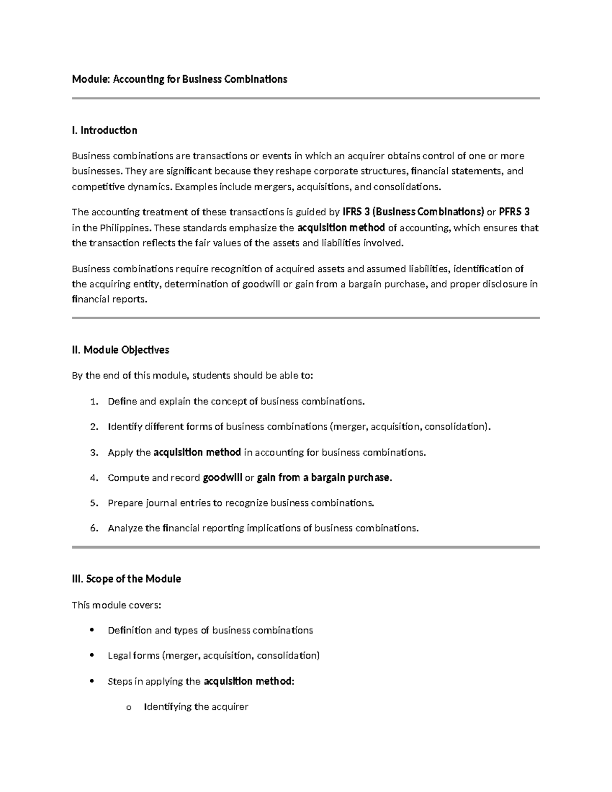 Accounting for Business Combinations I: Introductory Module (Buscom) - Studocu