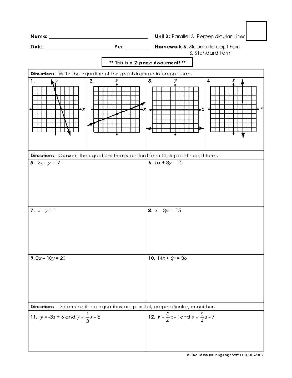Unit 3: Homework 6 - Slope-Intercept & Standard Form Equations - Studocu