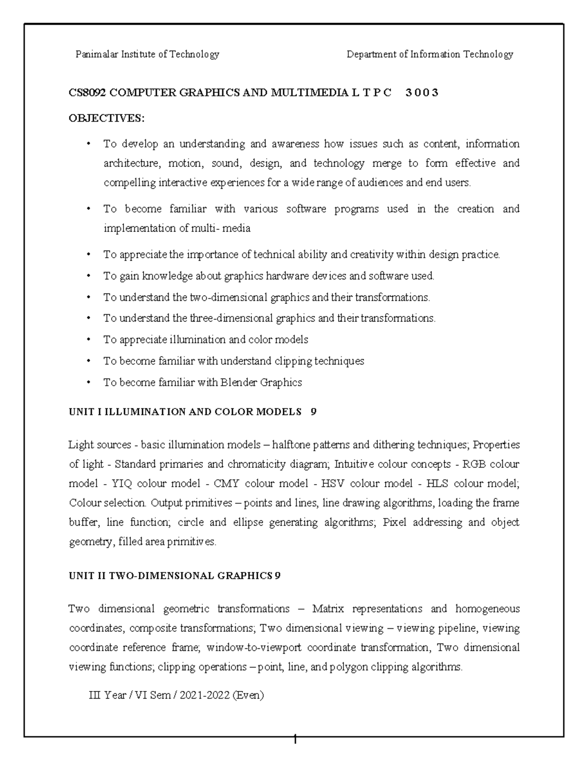 CS8092 Computer Graphics and Multimedia - CS8092 COMPUTER GRAPHICS AND ...