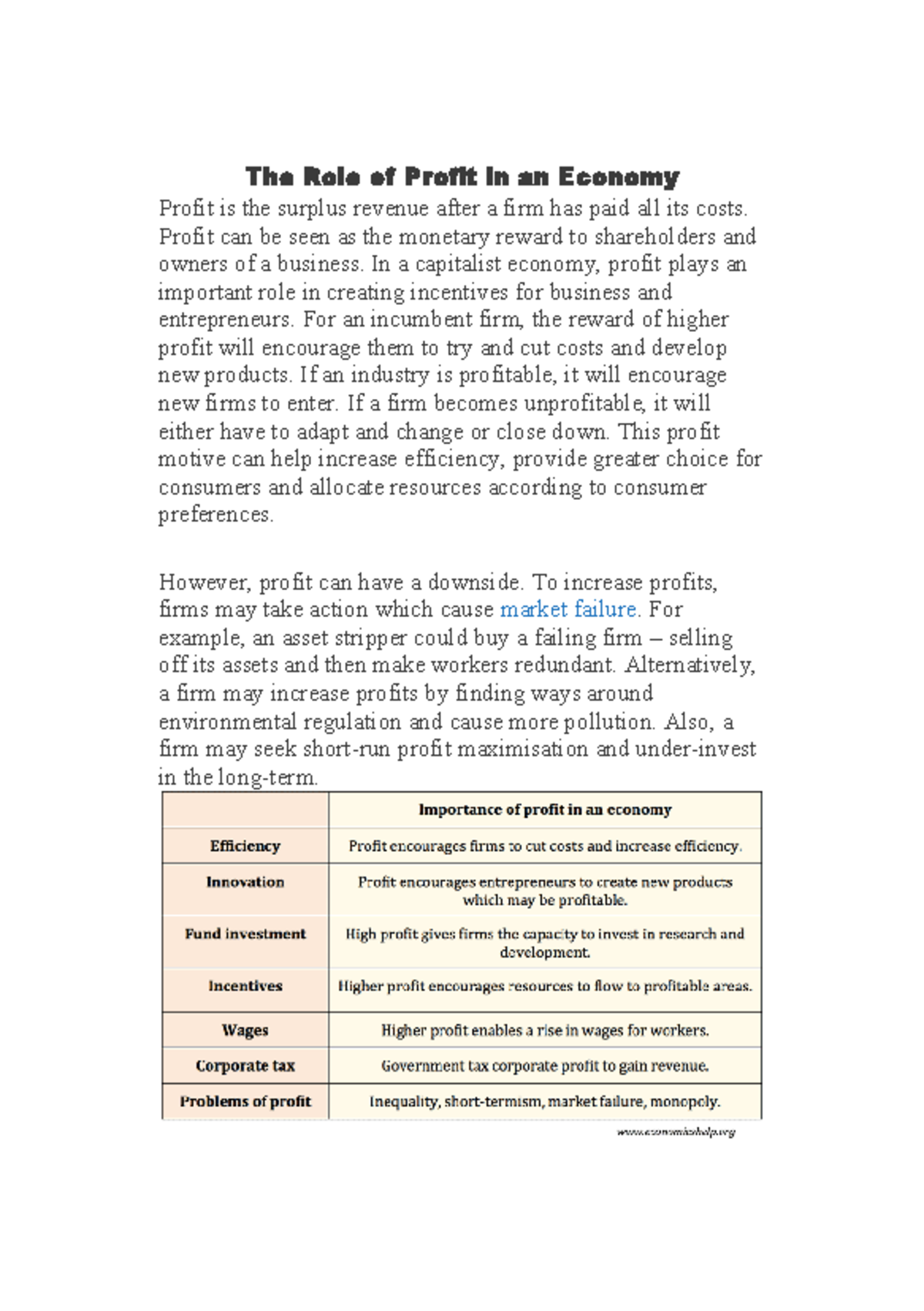 Managerial Economics Notes - The Role of Profit in an Economy Profit is ...