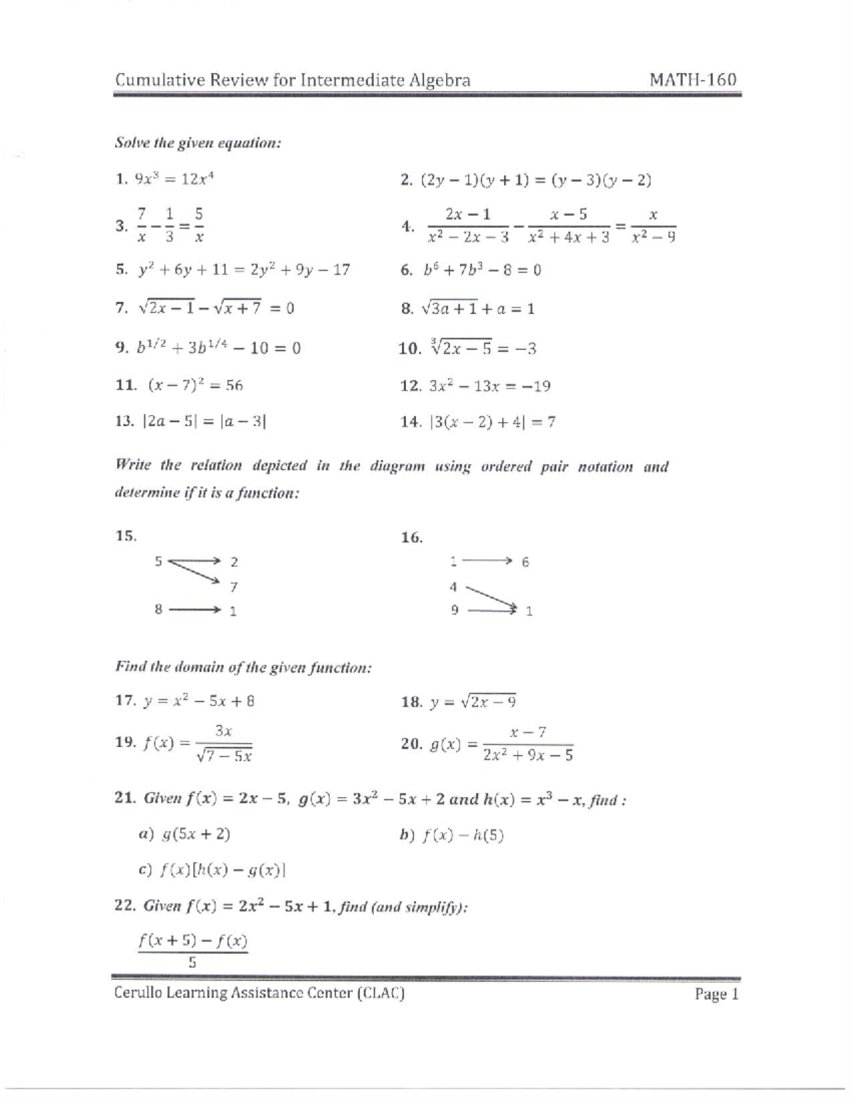 OTS MAT160 Cumulative Review for Intermediate Algebra - Studocu