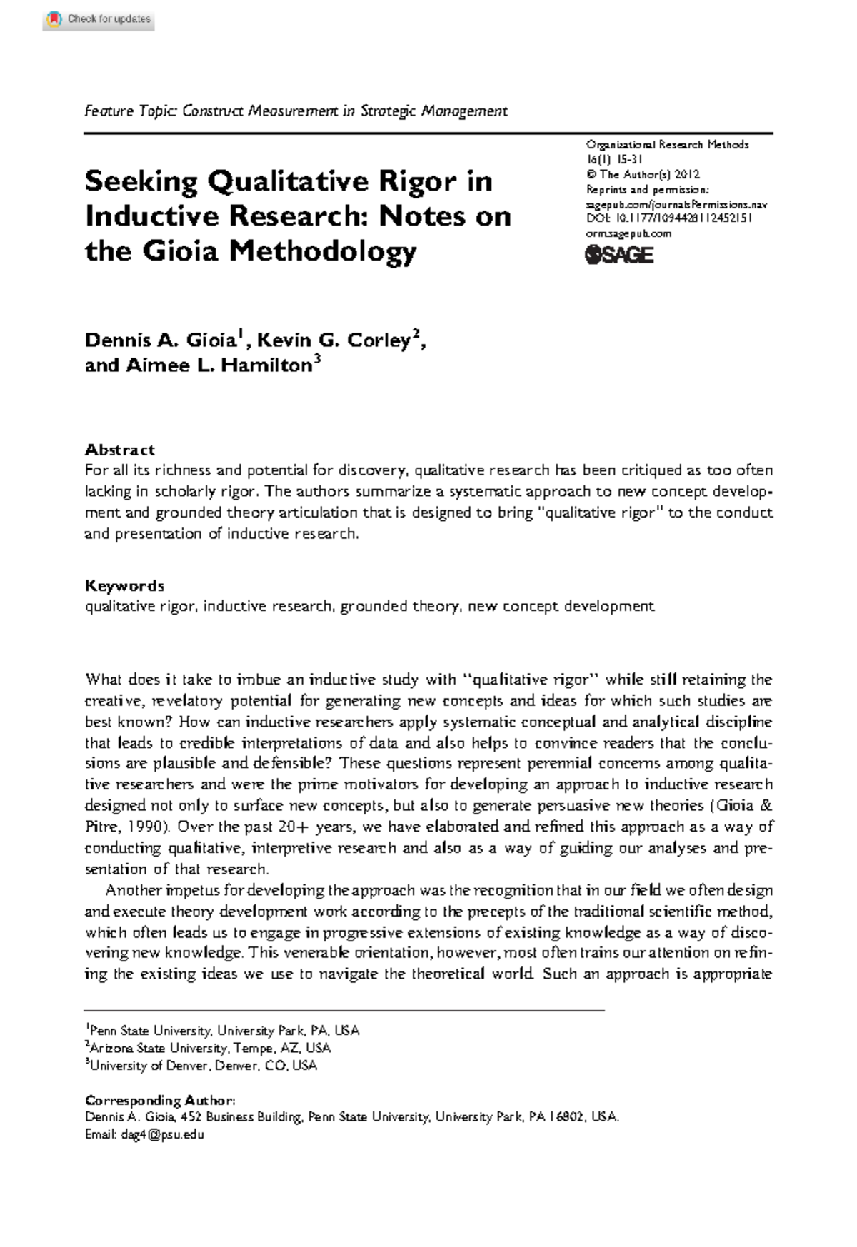 Gioia Methodology in Qualitative Research: Notes on Rigor and ...