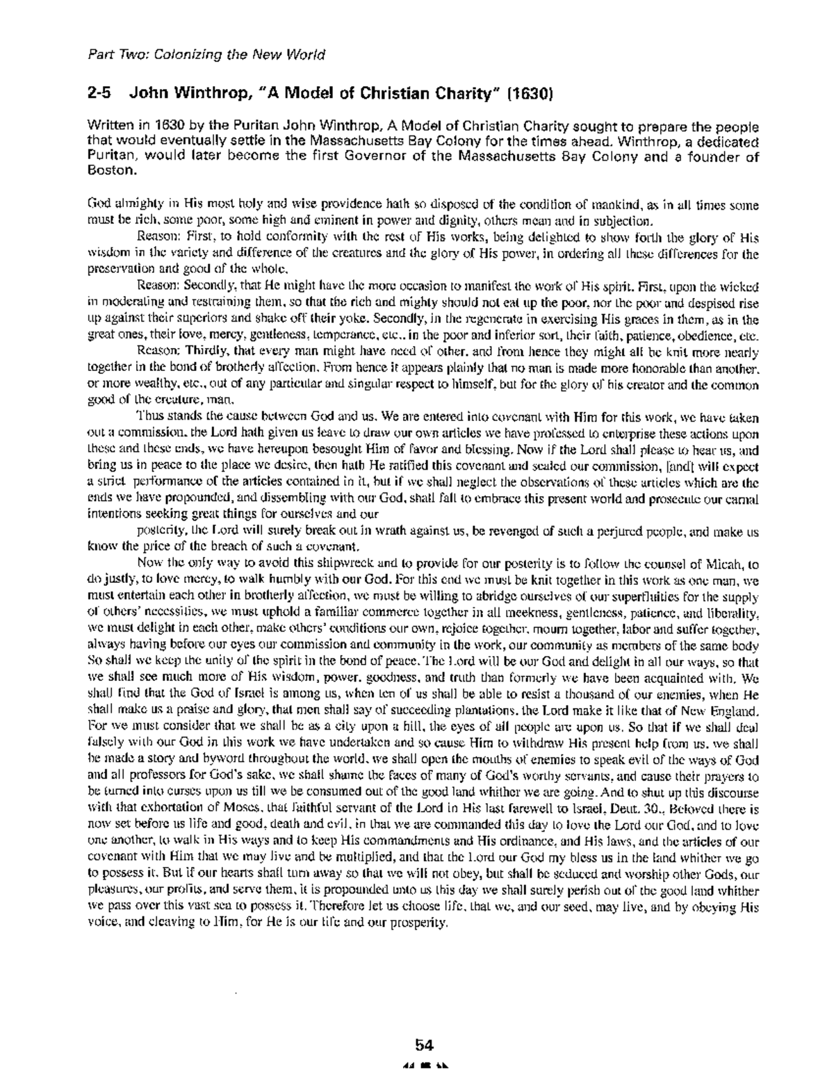 Colonizing the New World: John Winthrop's Model of Christian Charity ...