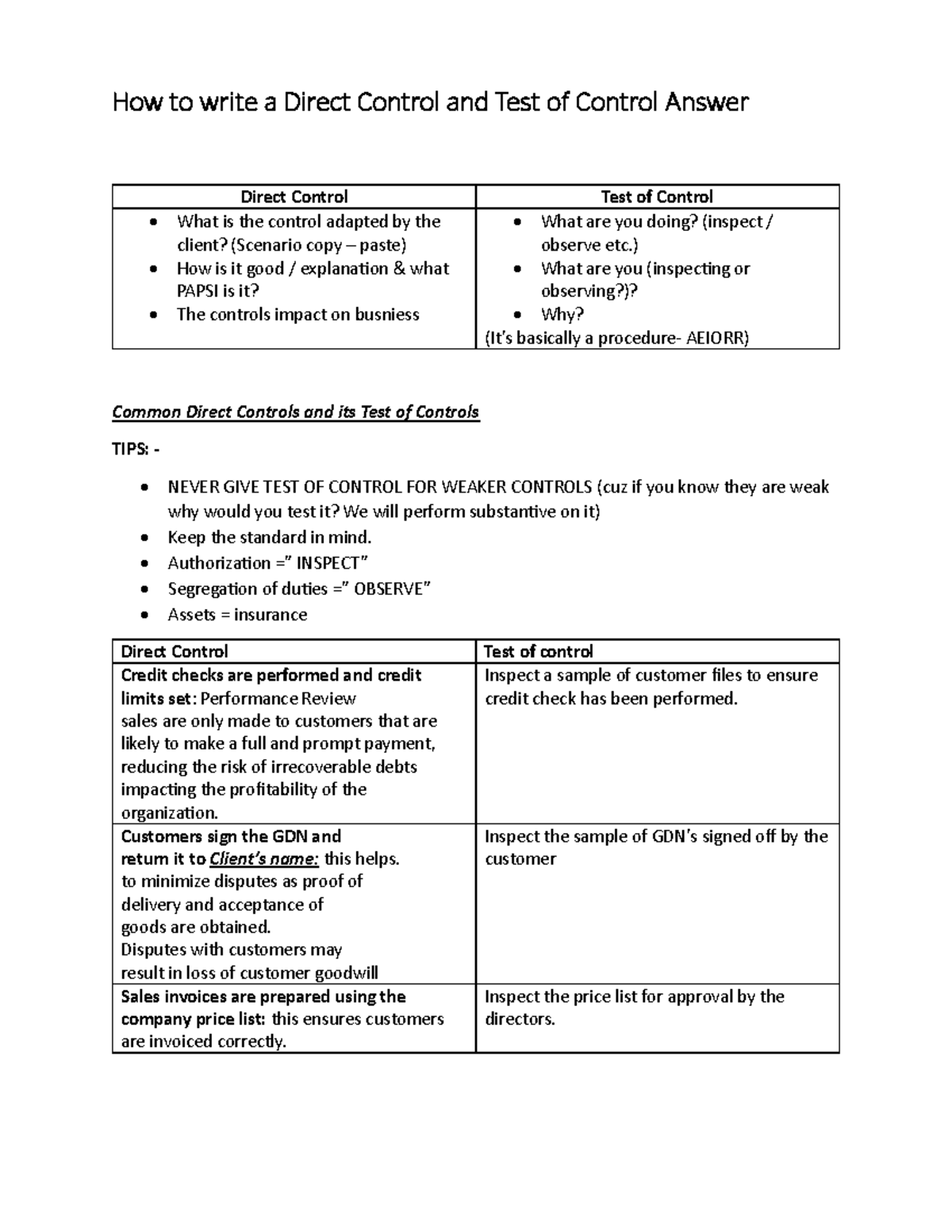 Direct Control & Test of Control (TOC) Guidelines and Best Practices ...