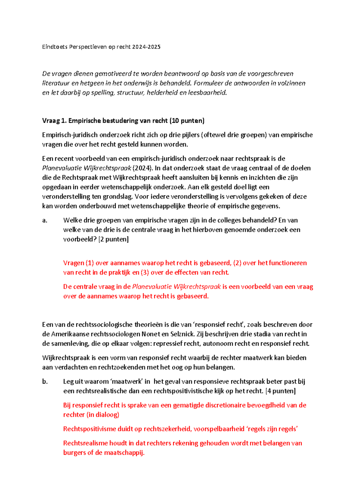 Eindtoets Perspectieven op recht 2025: Modelantwoorden en Analyse ...
