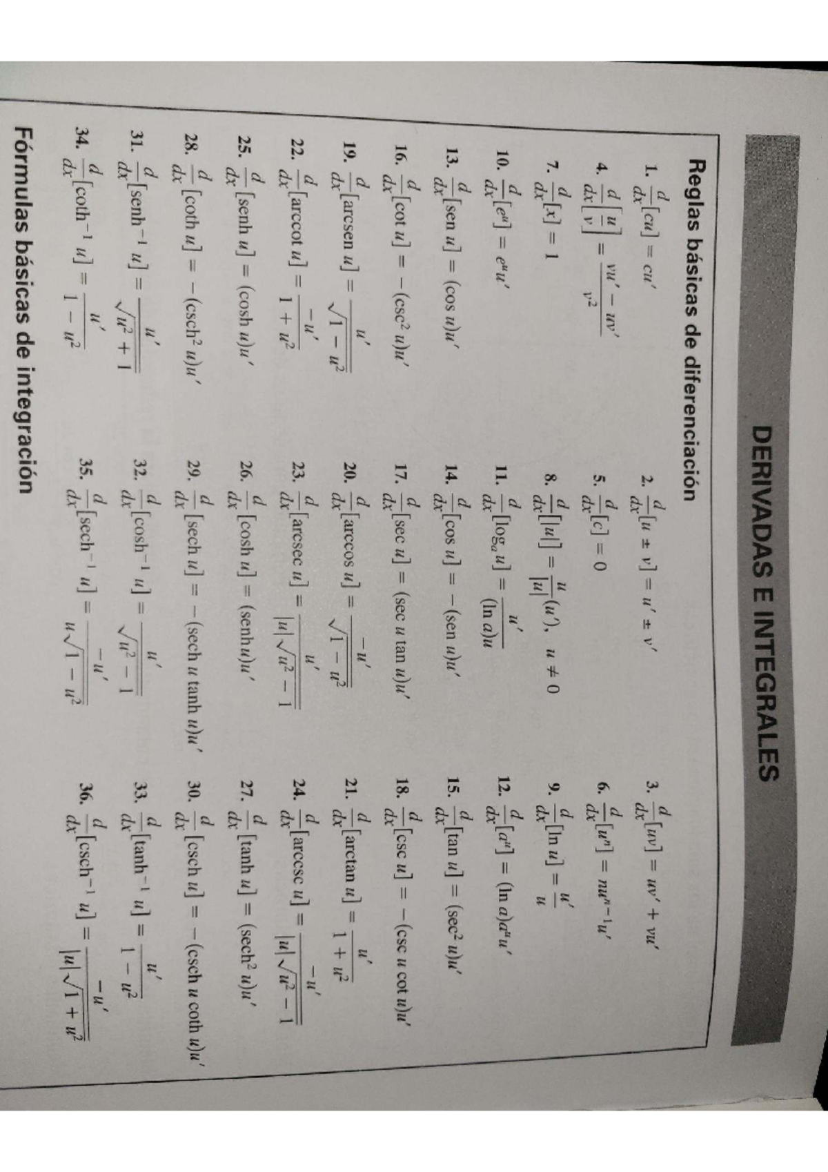 DERIVADAS E INTEGRALES: Reglas Básicas y Fórmulas de Integración - Studocu
