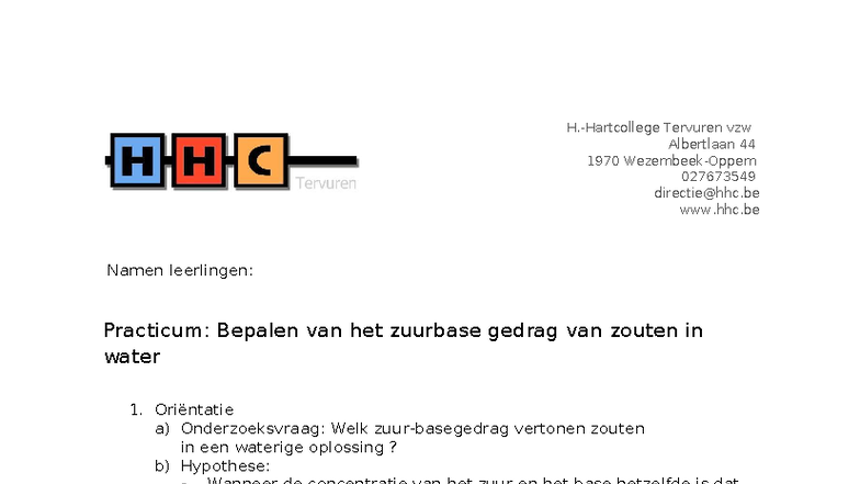 Practicum: Zuur-Base Gedrag van Zouten in Water (Chem 101) - Studocu