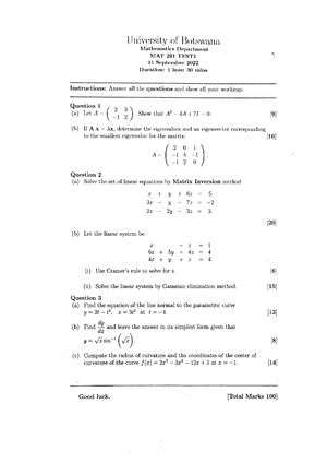 Tutorial 1 2025 Revise University Of Botswana Department Of