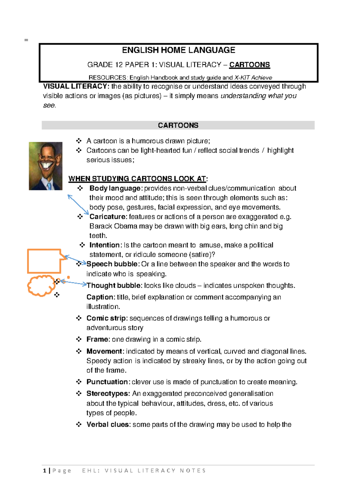 Grade 12 Paper 1: Visual Literacy - Cartoon Analysis Notes - Studocu