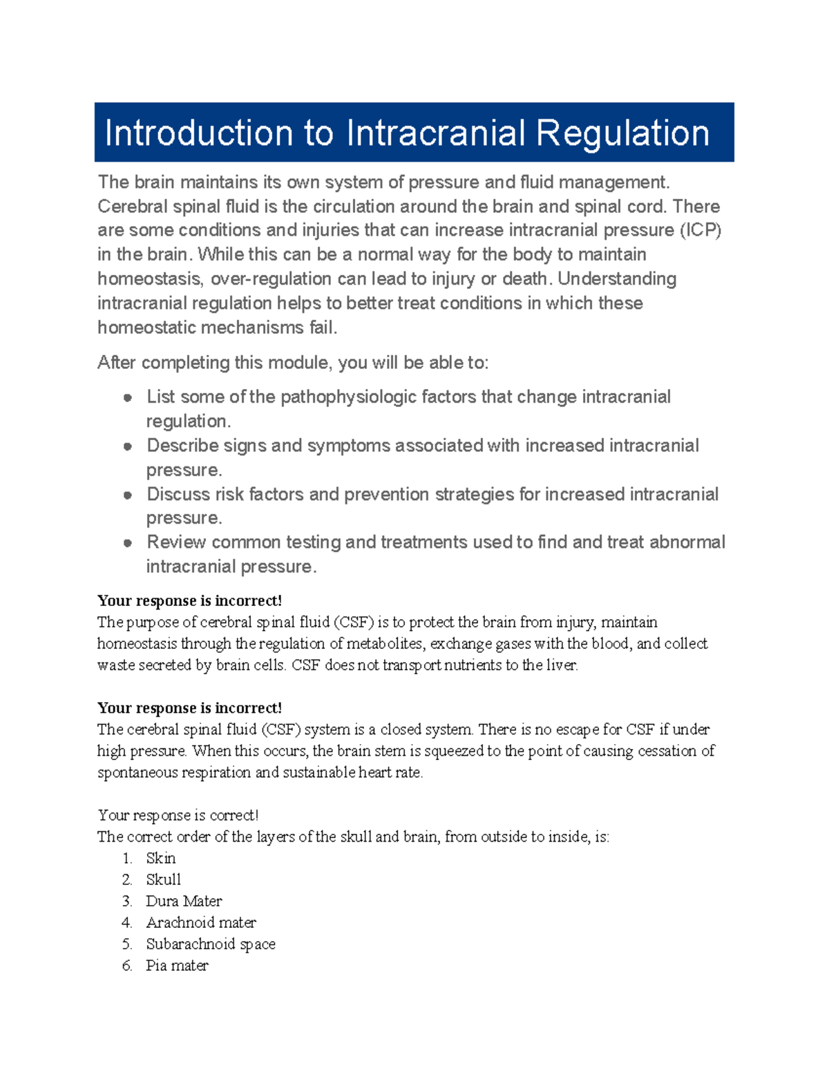Week 3 Edapt - Introduction to Intracranial Regulation The brain ...