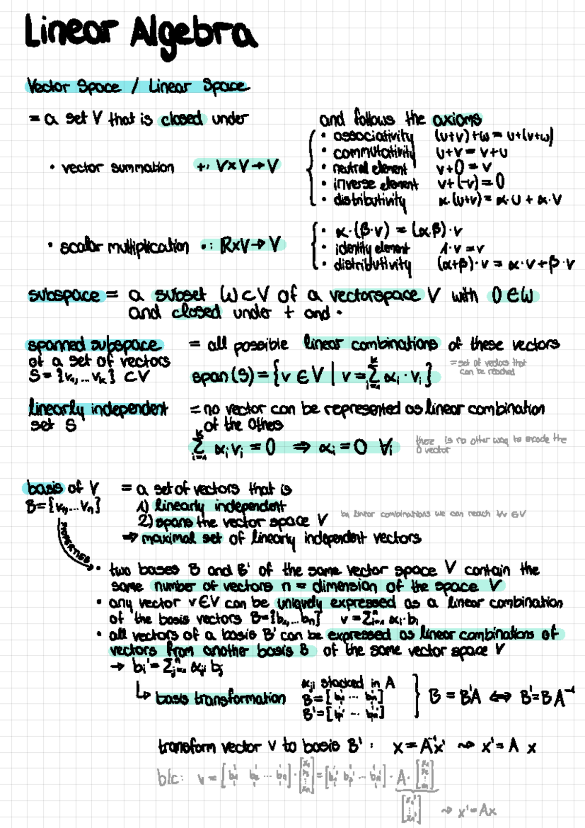 Summary of Linear Algebra Concepts (Course Code: LA101) - Studocu