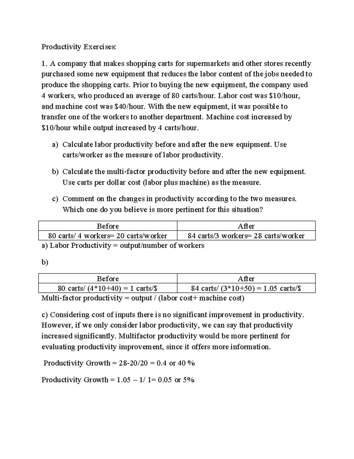 Productivity Chapter 1 - Productivity Exercises: A company that makes ...