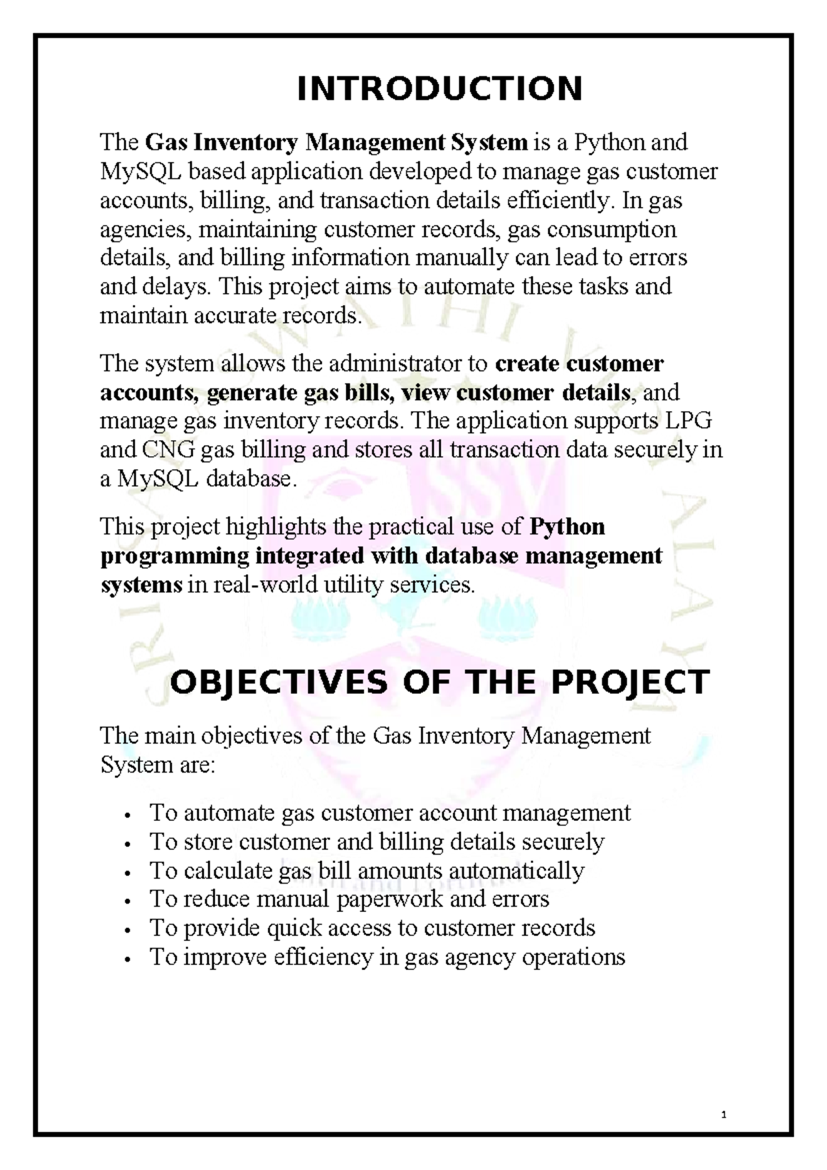 Gas Inventory Management System Project Overview and Objectives - Studocu