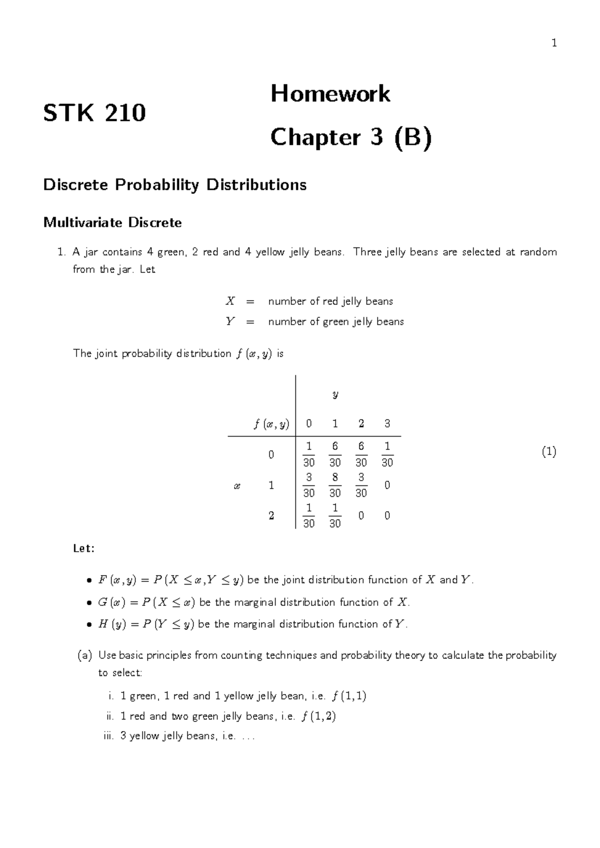 HW STK 210 Chapter 3 (B) Discrete & Multivariate Probability Analysis ...