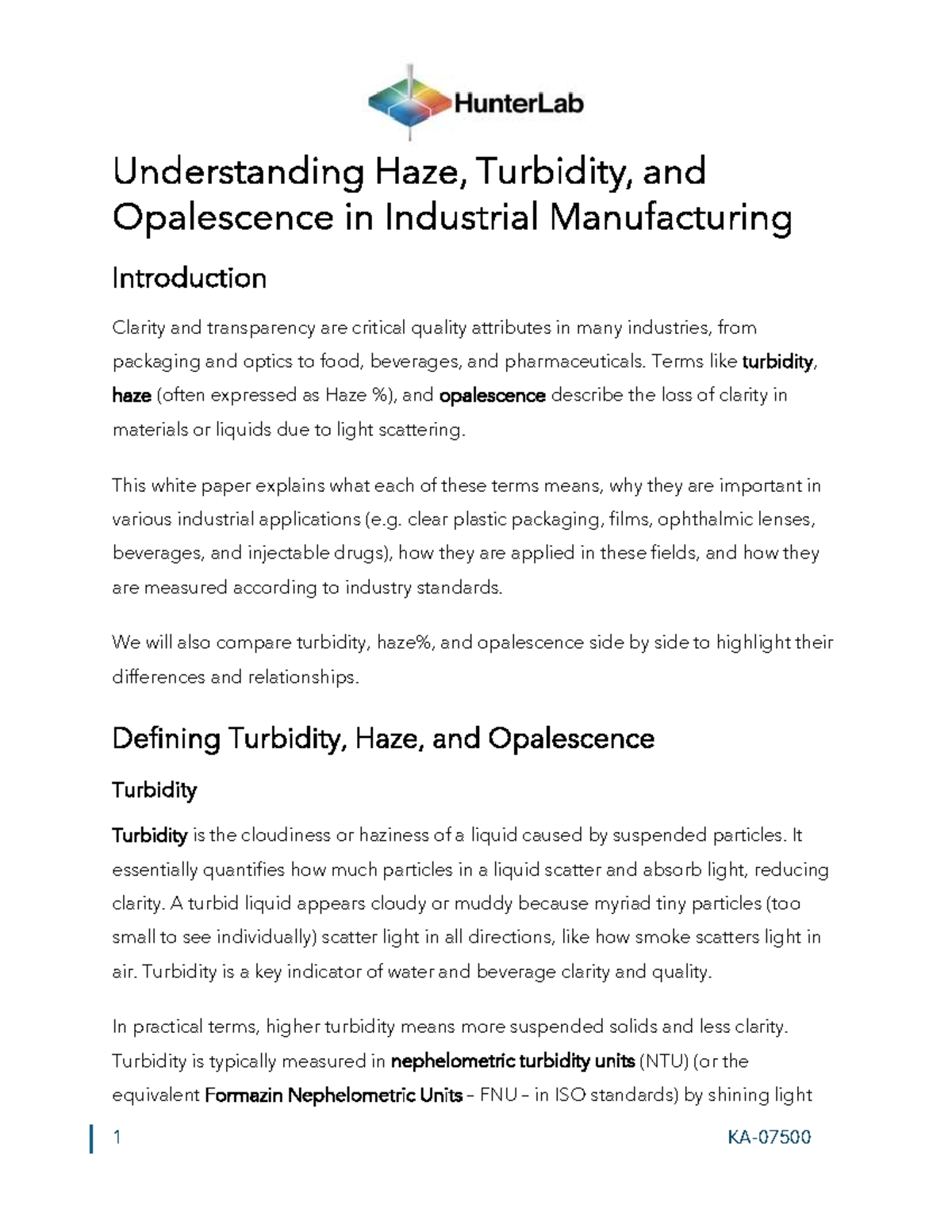 KA-07500 Understanding Haze, Turbidity, and Opalescence in Industry ...
