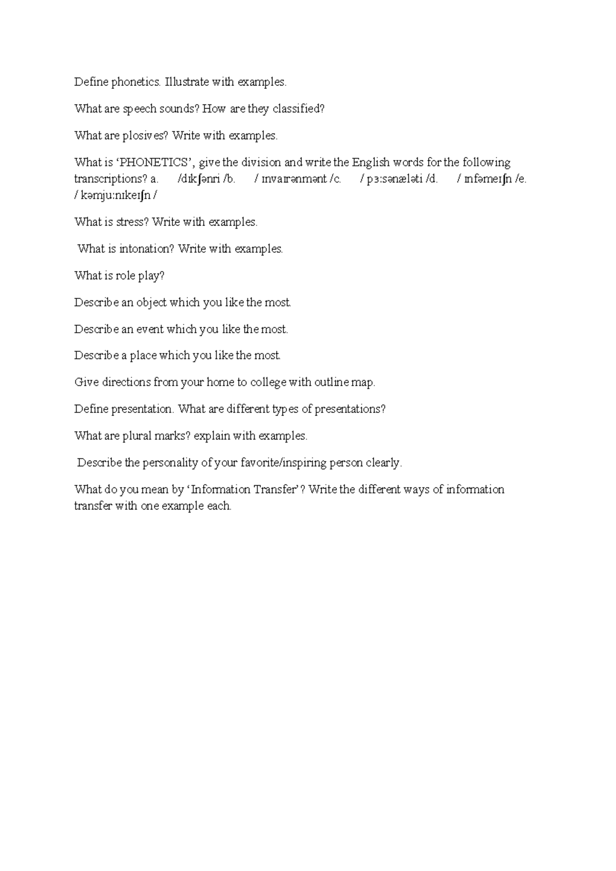 ELCS Lab QP - important - Define phonetics. Illustrate with examples ...