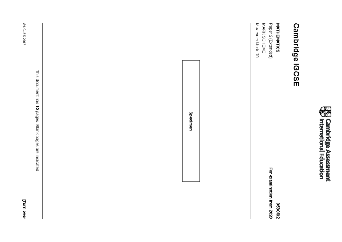 Cambridge IGCSE 0580 Paper 2 mark scheme for examination from 2020 ...