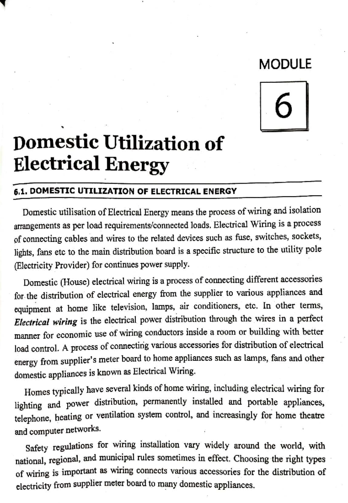 UCCE 6.1 Domestic Utilization of Electrical Energy: Wiring Systems and ...