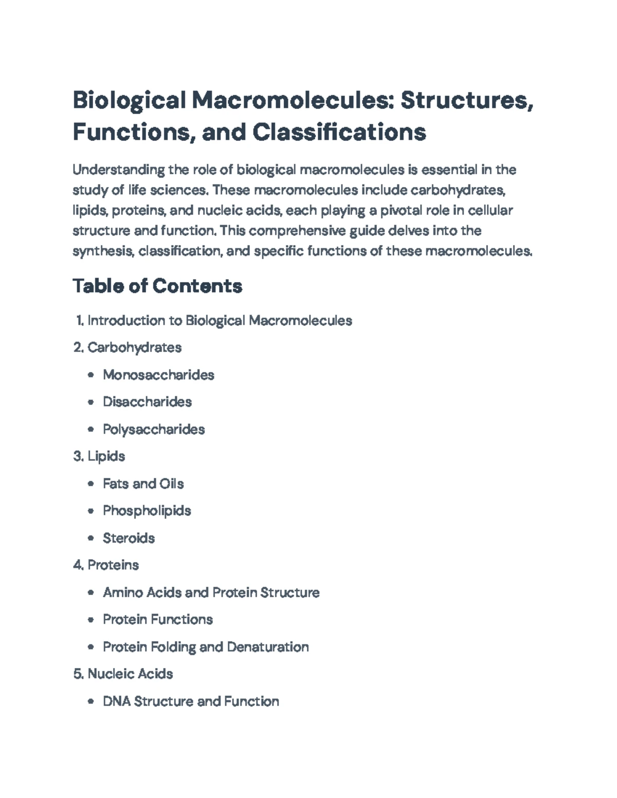 Biological Macromolecules: Structure, Function, and Synthesis (Chapter ...