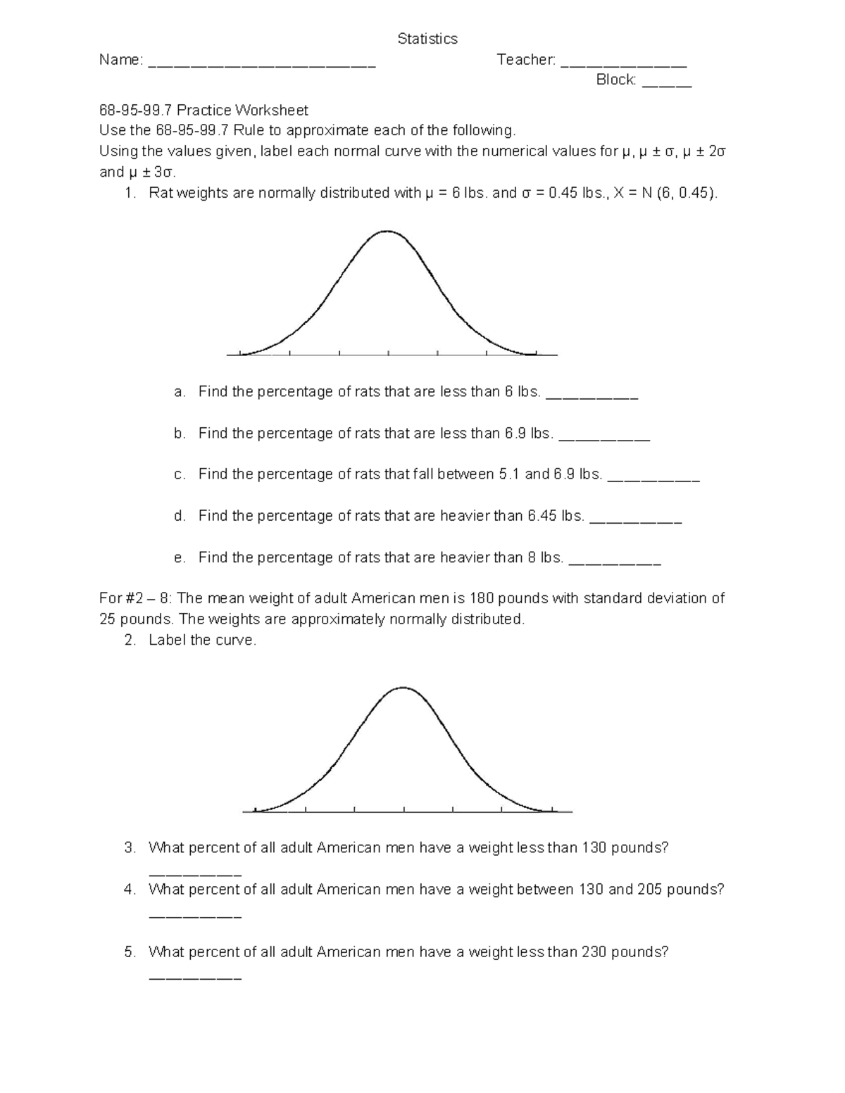 Statistics 689599.7 Empirical Rule Practice Worksheet - Studocu