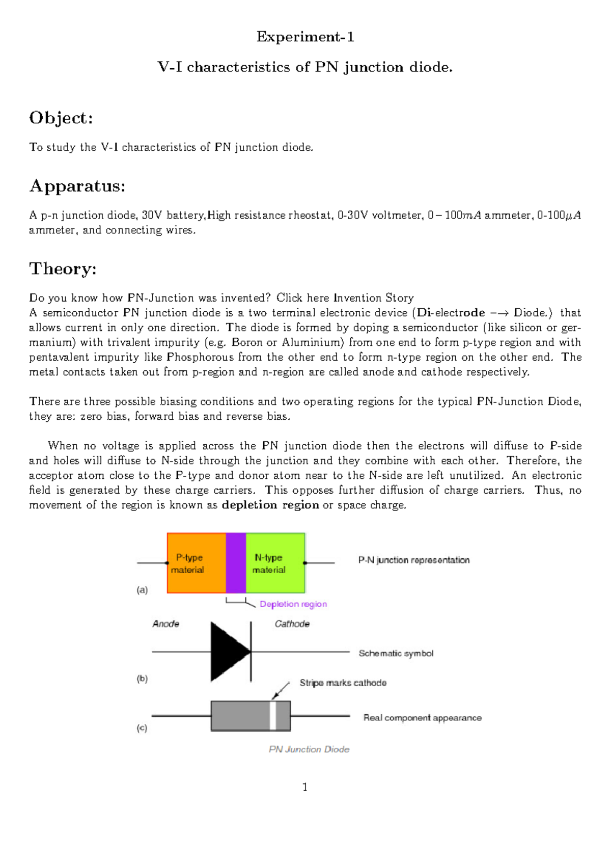 V-I Characteristics of PN Junction Diode Experiment (Course Code: PN-J ...