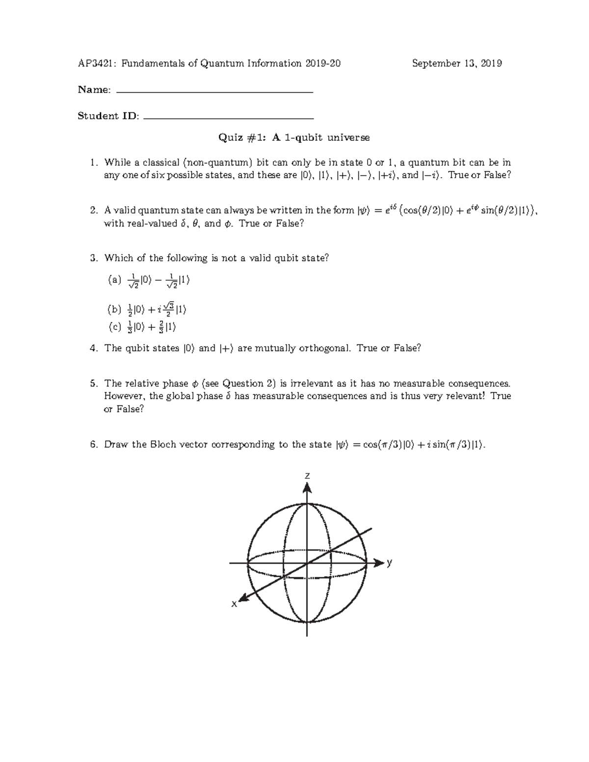 Quiz AP3421: Quantum Information Questions and Answers 2019-20 ...