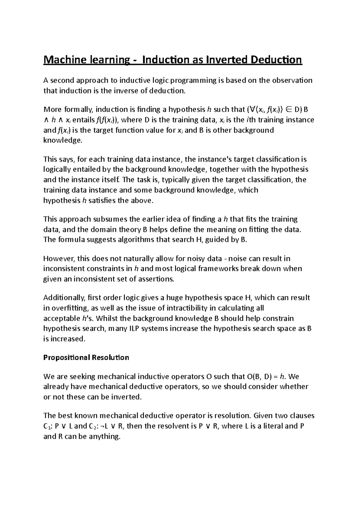 Machine Learning (ML) - Inductive Logic Programming Insights - Studocu