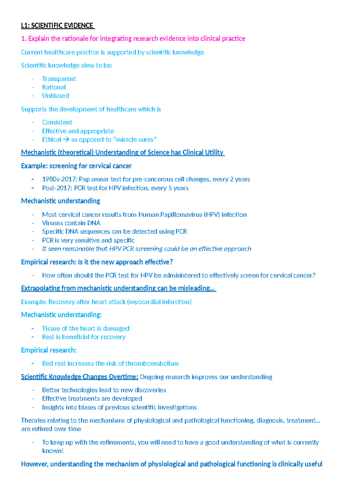 Imed2003 Lecture 1-2 Notes: Integrating Evidence into Clinical Practice ...
