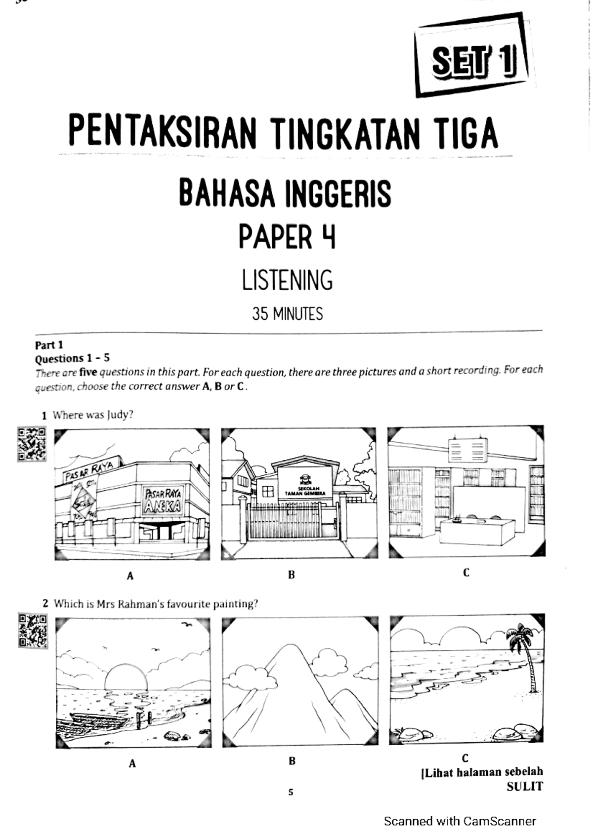 PT3 English Paper 4: Listening Mock Exam Overview and Questions - Studocu