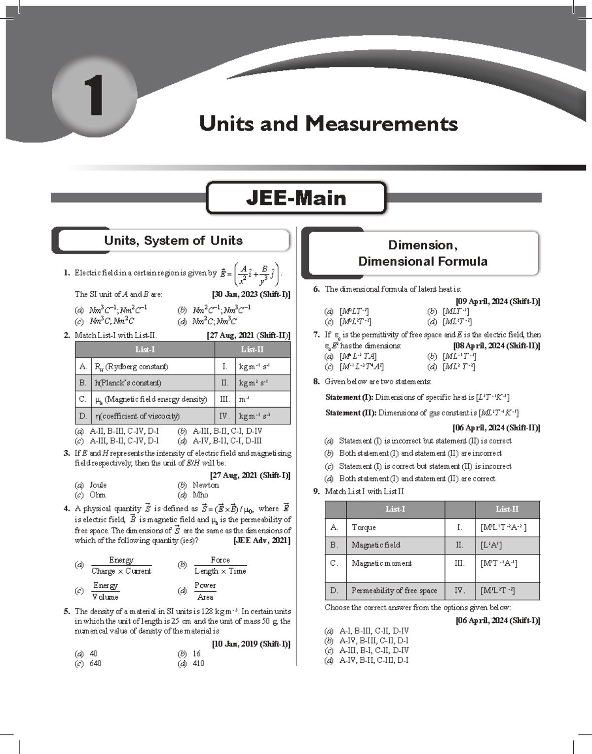 Units and Measurements: Comprehensive Study Guide for JEE Main and ...
