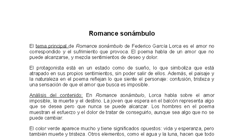 Análisis de Poemas de Lorca: Romance Sonámbulo y Antoñito el Camborio ...