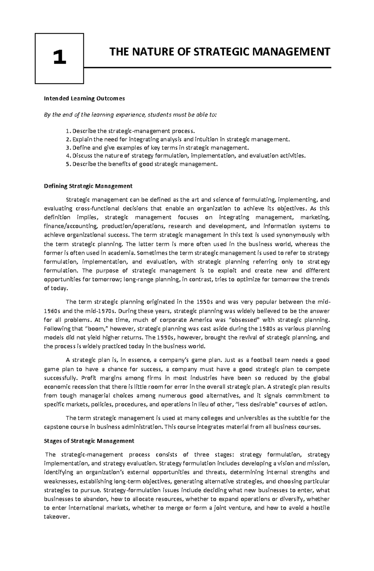 Chapter 1.Nature of Stat Mgmt - THE NATURE OF STRATEGIC MANAGEMENT ...