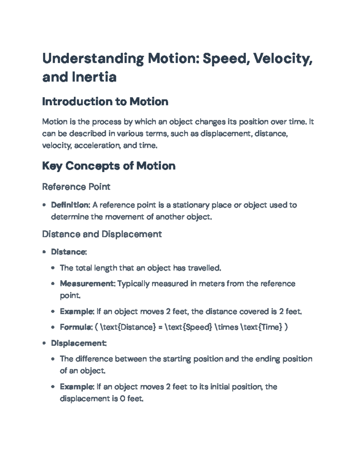Motion Concepts: Speed, Velocity, Acceleration & Inertia Overview - Studocu