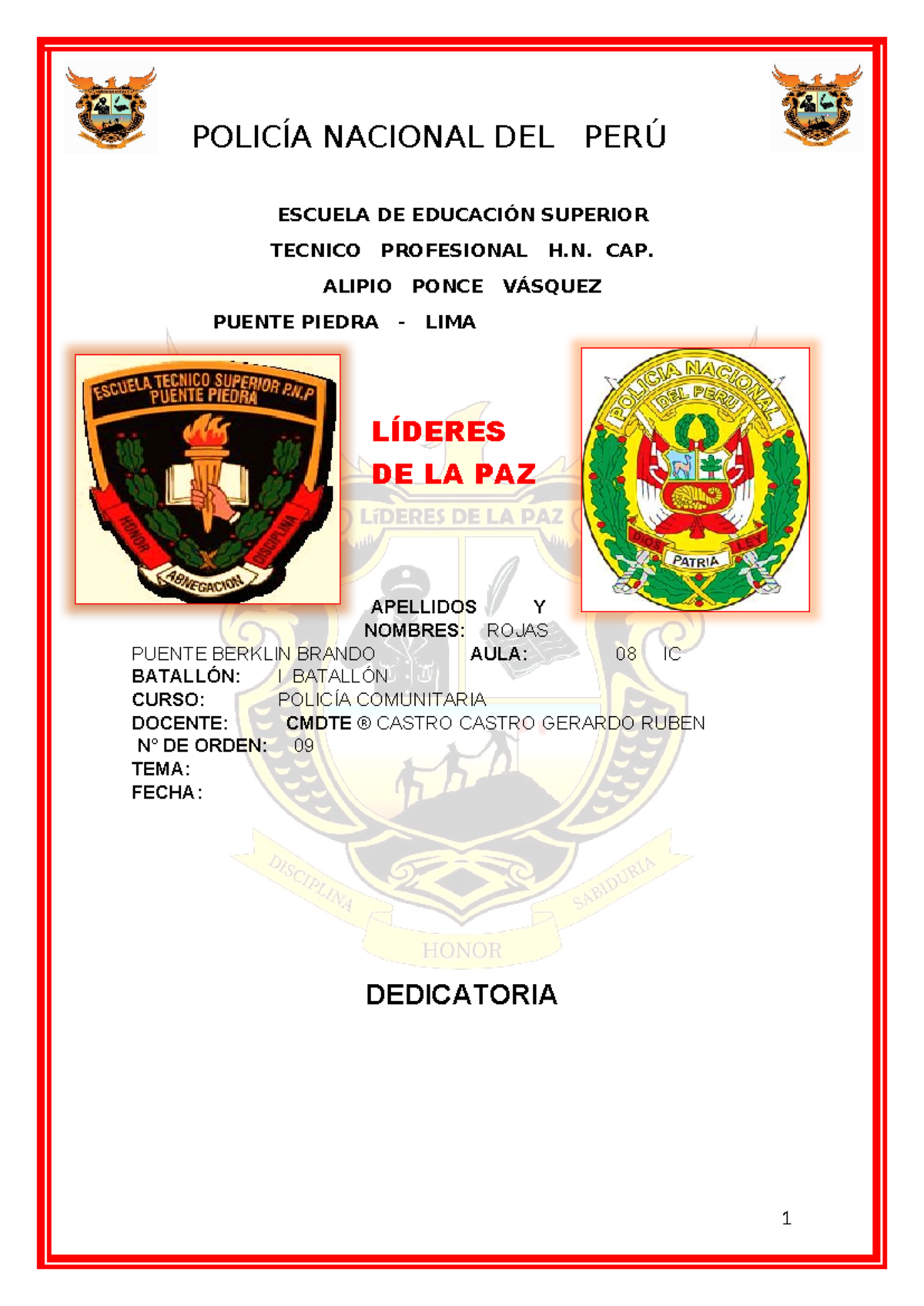 TAI Policia Comunitaria - Agradecimientos y Dedicaciones - Studocu