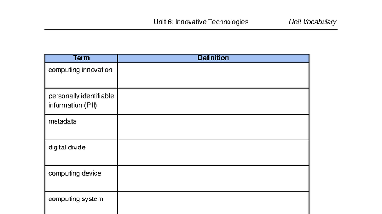 Kami Export - Unit6Vocabulary - MKT 140 - Unit 6: Innovative ...