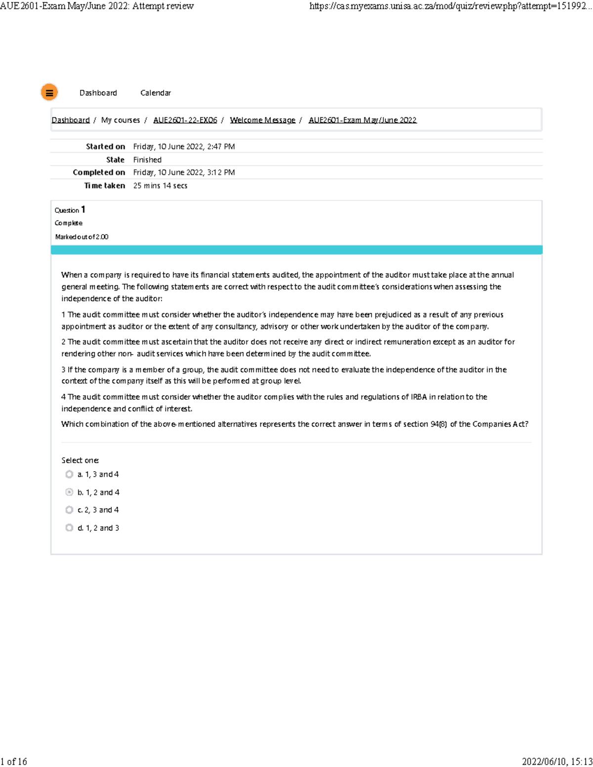 AUE2601-Final Exam Review for May/June 2022 Attempt - Studocu