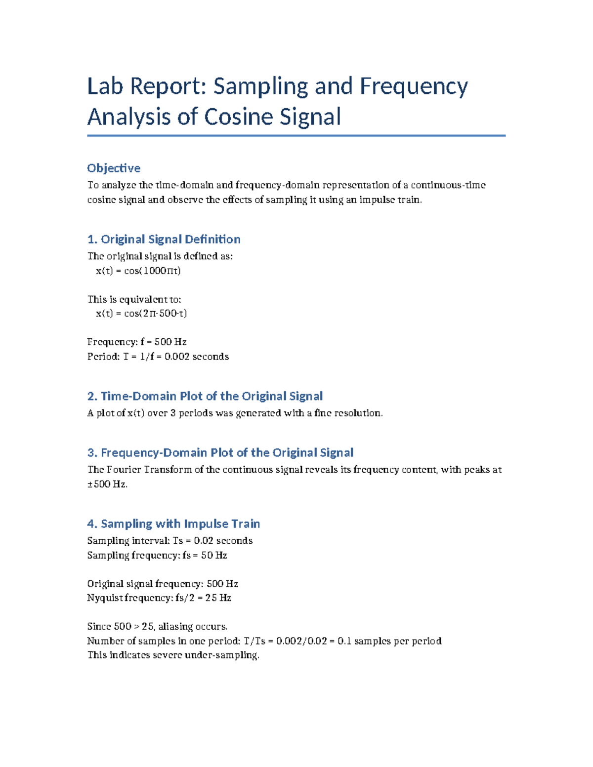 Sampling Cosine Lab Report - Lab Report: Sampling and Frequency ...