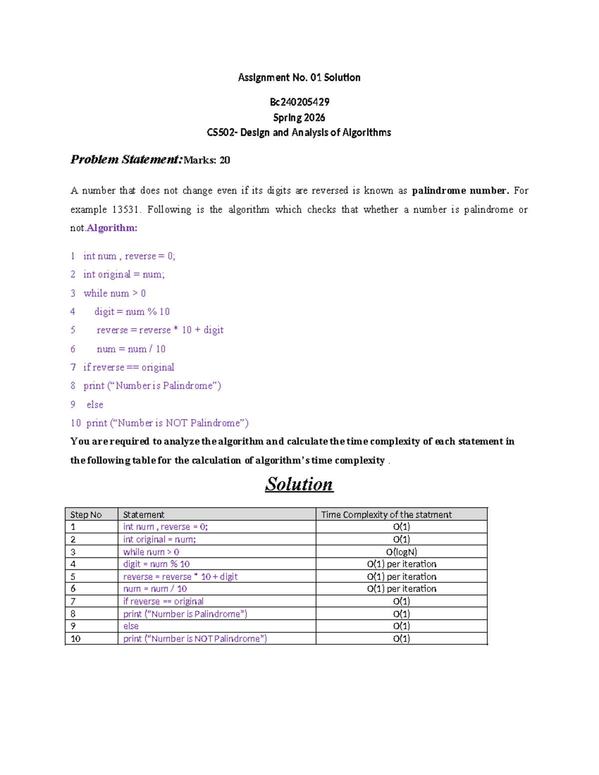 Cs502 - Assignment 01: Palindrome Algorithm Analysis and Time ...