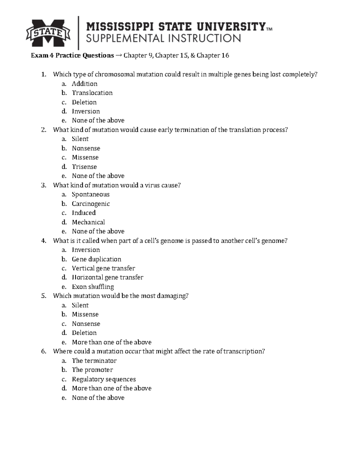 EXAM 4 Practice Questions (Supplemental Instruction) - Deprecated API ...