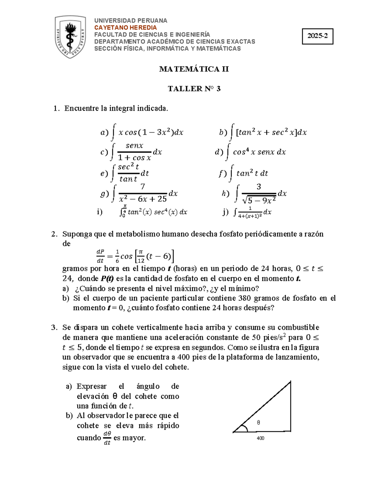 Taller 3 - Matemática II (2025-2) - Funciones y Análisis Real - Studocu