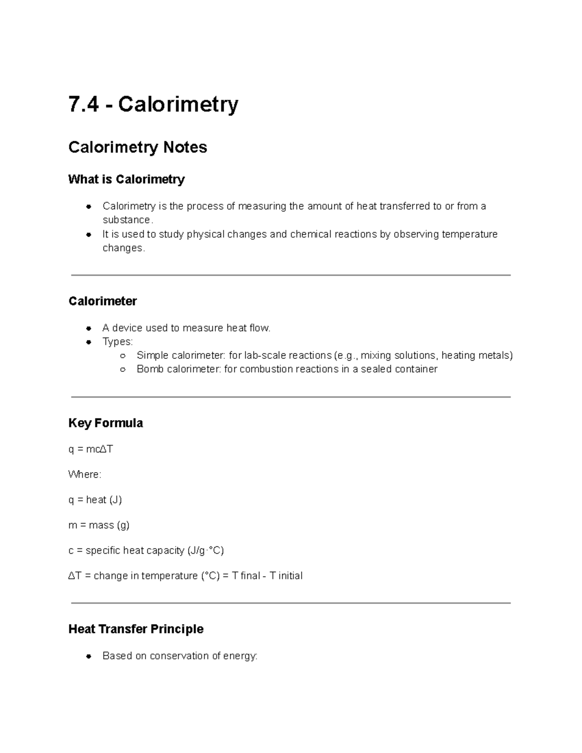 7.4 Calorimetry Notes: Understanding Heat Transfer Principles - Studocu