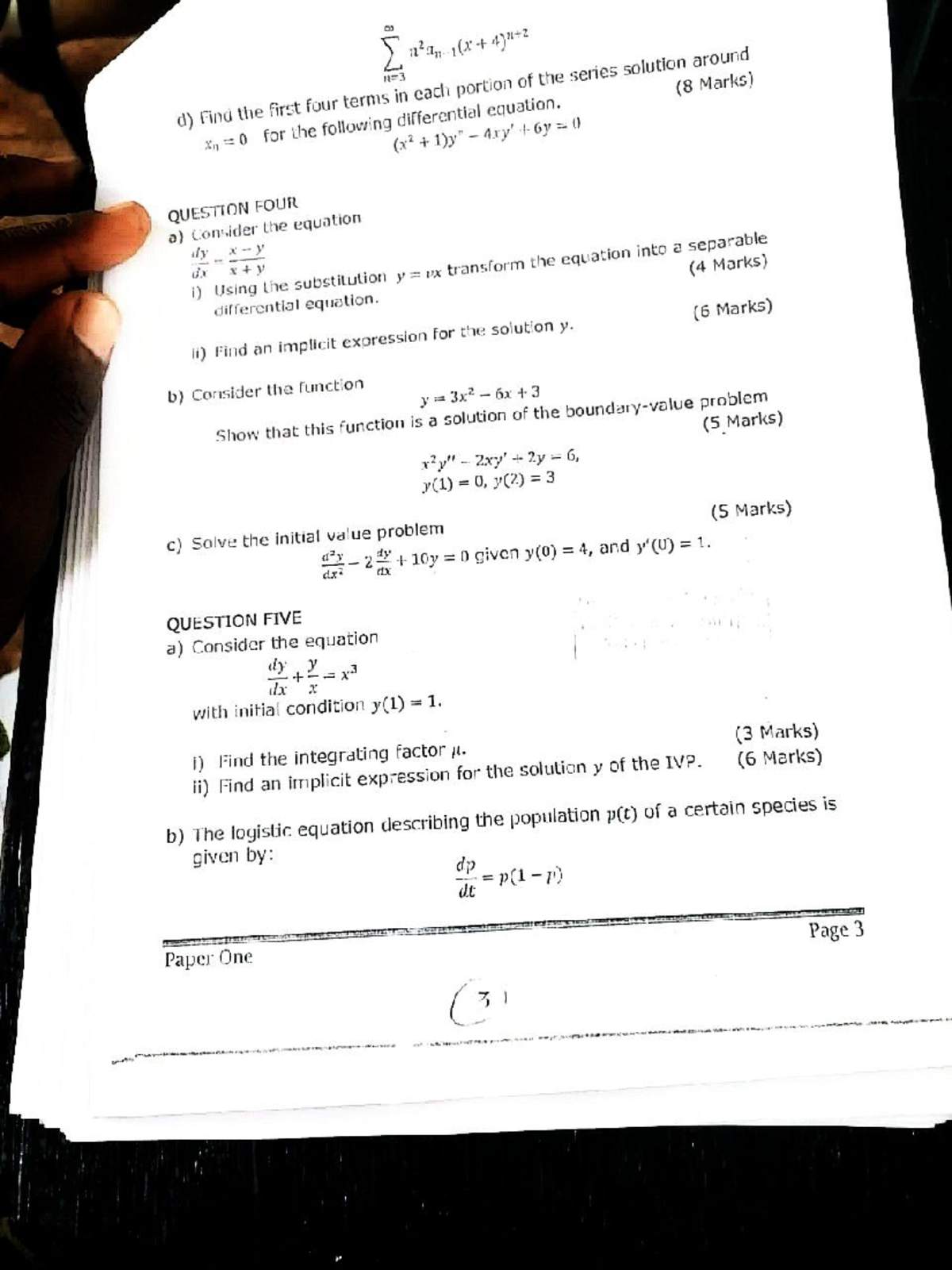 BMA2108 Ordinary Differential Equations Past Exam Papers for Revision ...