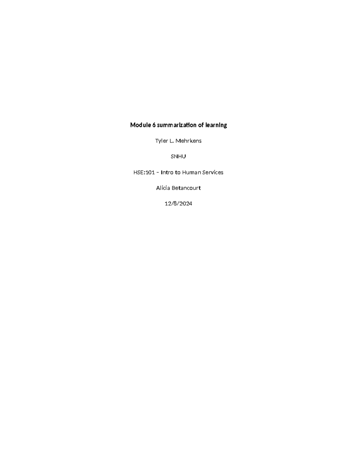 Module 6 summarization of learning - Module 6 summarization of learning ...