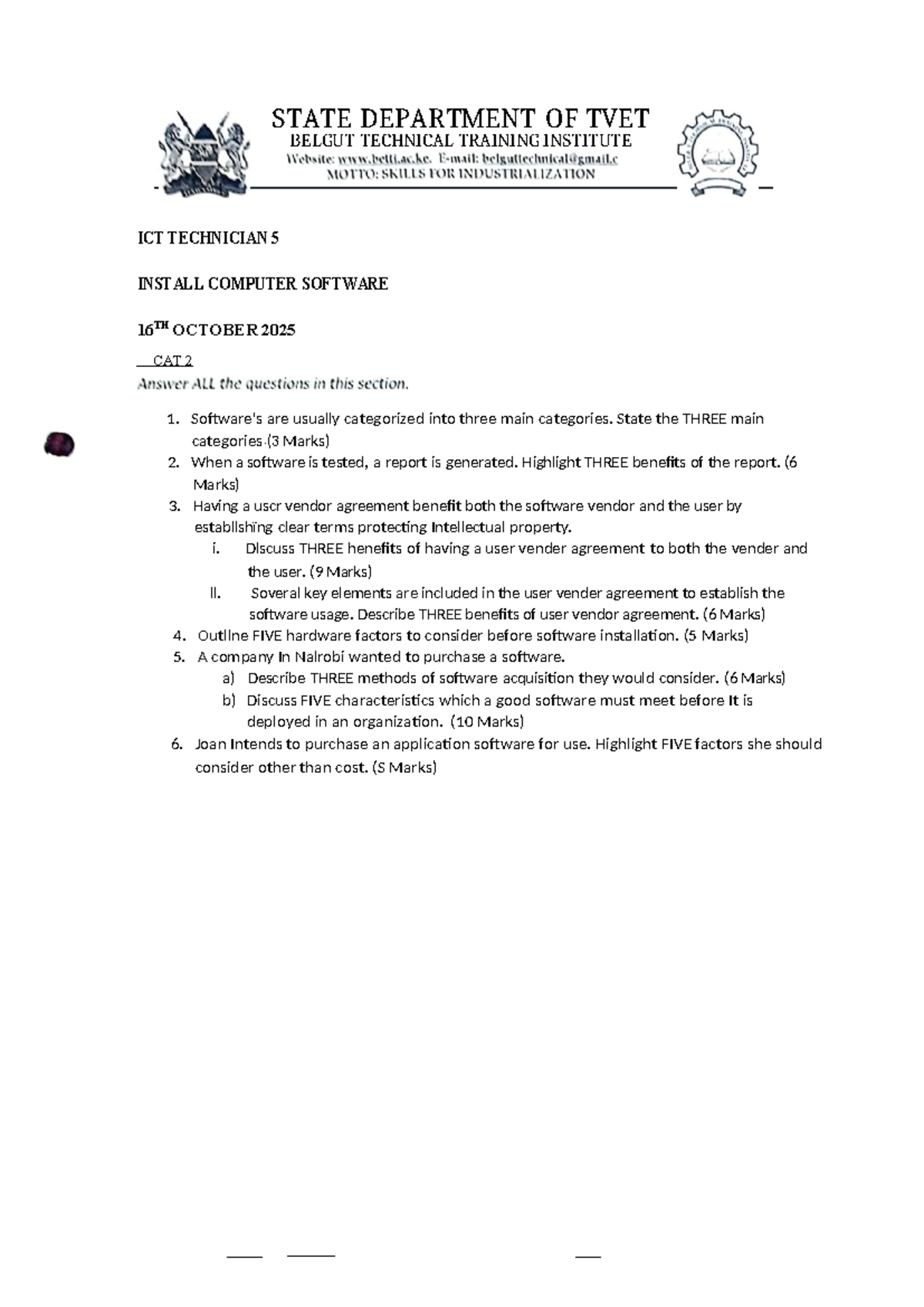 ICT Technician CAT 2: Software Installation & Vendor Agreements Notes ...