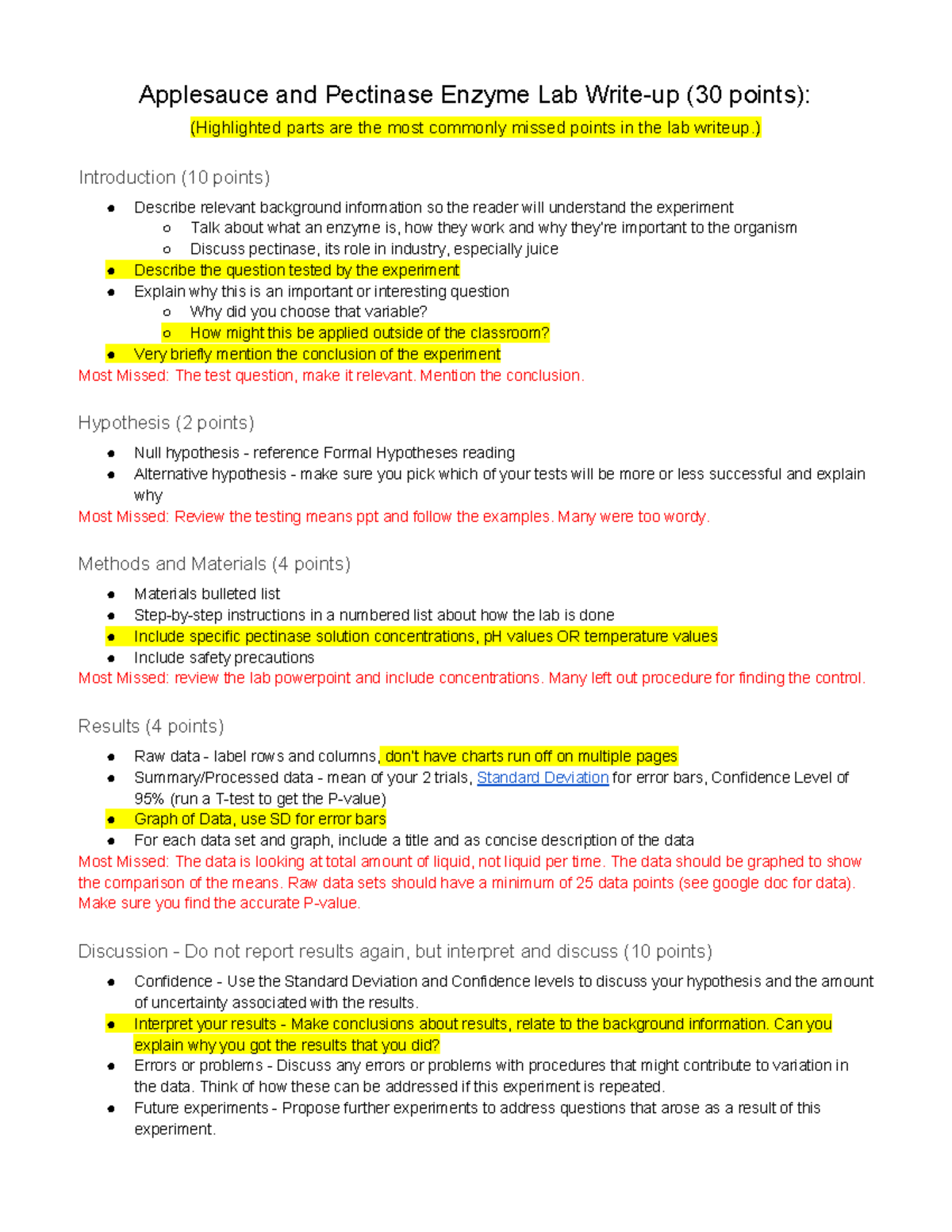 Applesauce & Pectinase Enzyme Lab Write-up (30 pts): Key Missed Points ...