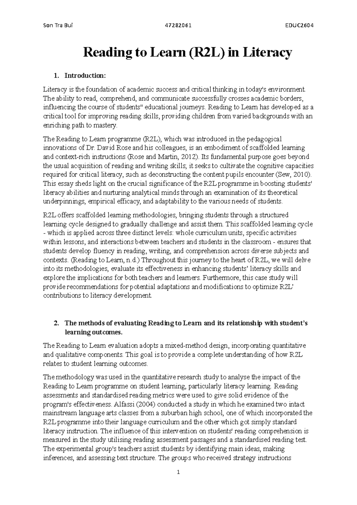 R2L - Assessment 3 Edu - Impacts of Reading to Learn on Literacy Skills ...