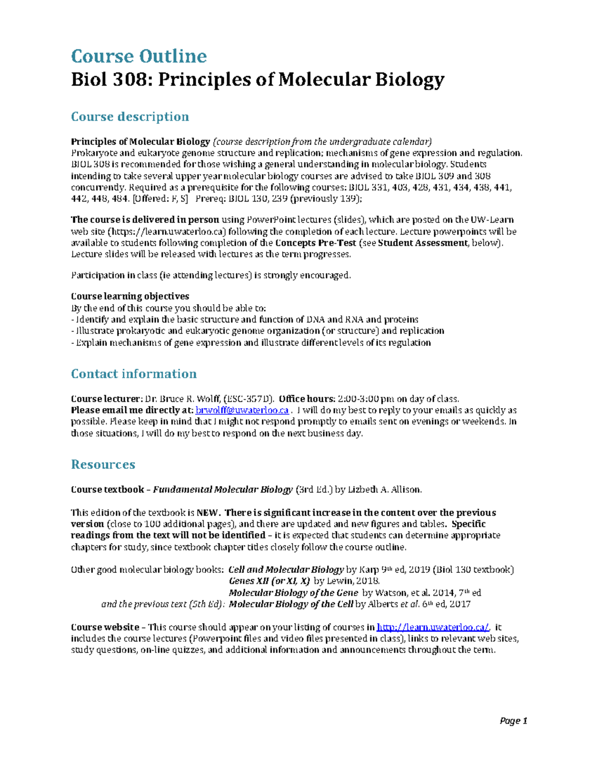 BIOL 308 - Comprehensive Overview of Molecular Biology Principles - Studocu