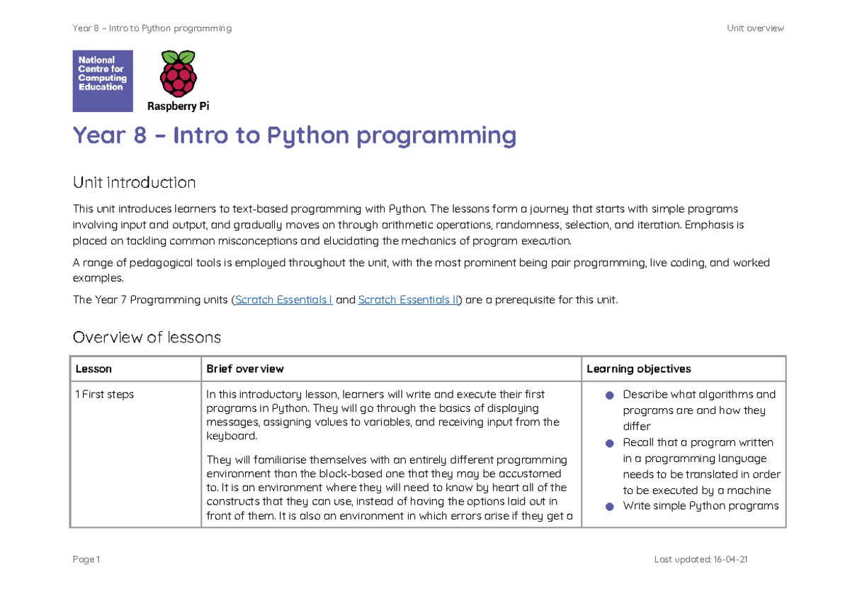 Summative assessment answers – Introduction to Python programming – Y8 - Year 8 – Intro to ...