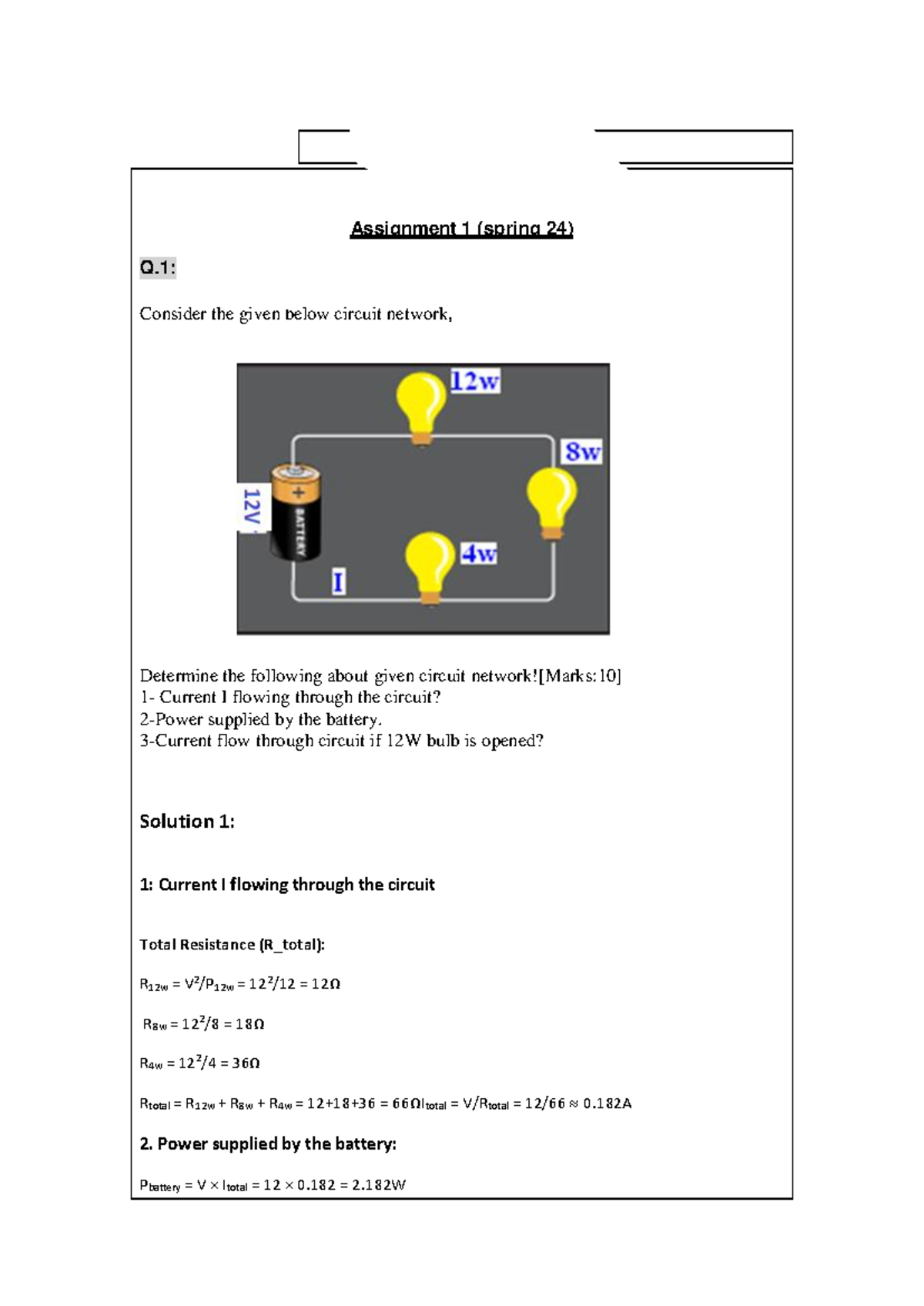 PHY301 Assignment 1: Circuit Analysis & Nodal Analysis Solutions - Studocu