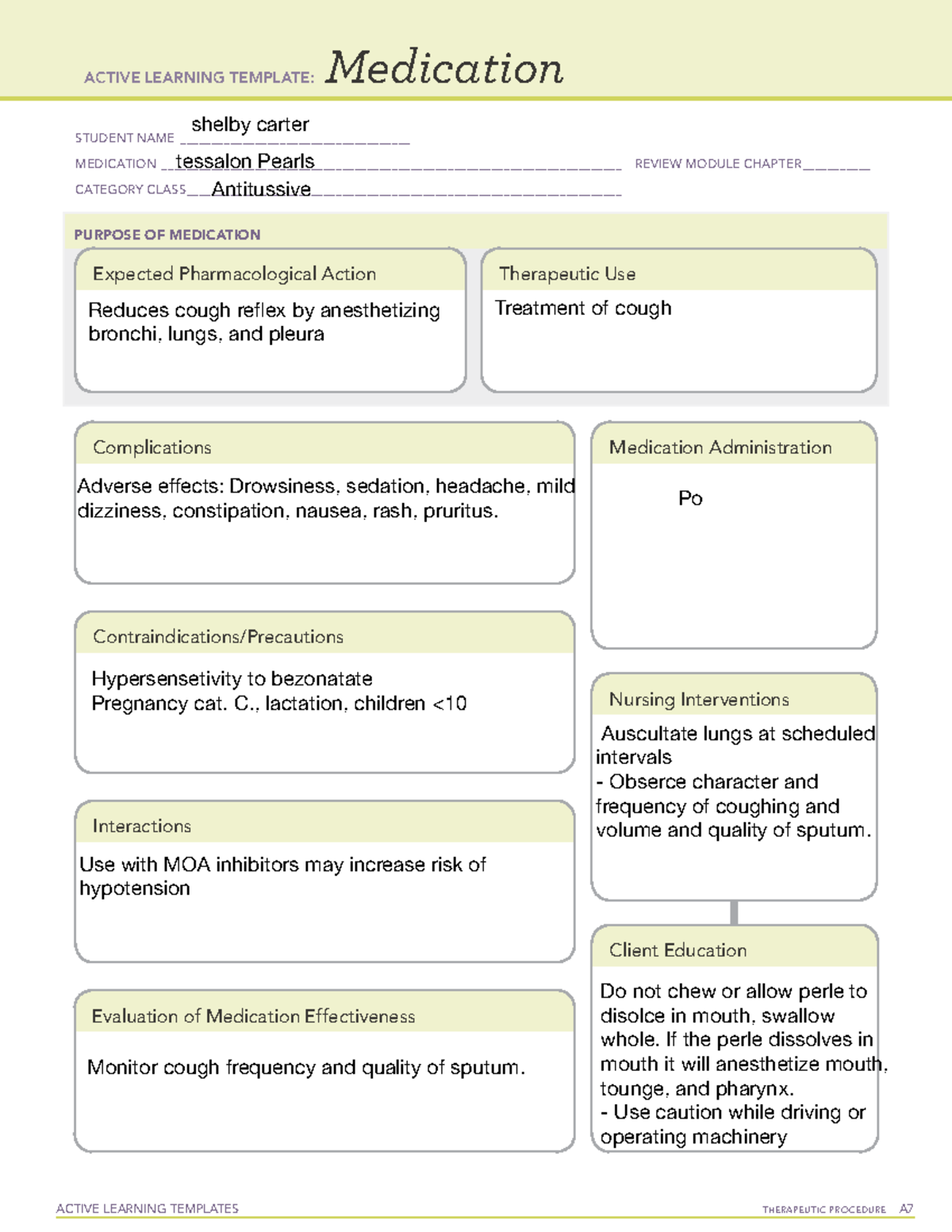 Tessalon perles - med templates - ACTIVE LEARNING TEMPLATES THERAPEUTIC ...